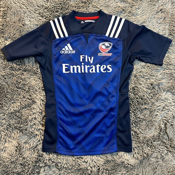 adidas | Shirts | Adidas Usa Rugby Fly Emirates Blue Jersey Small ...